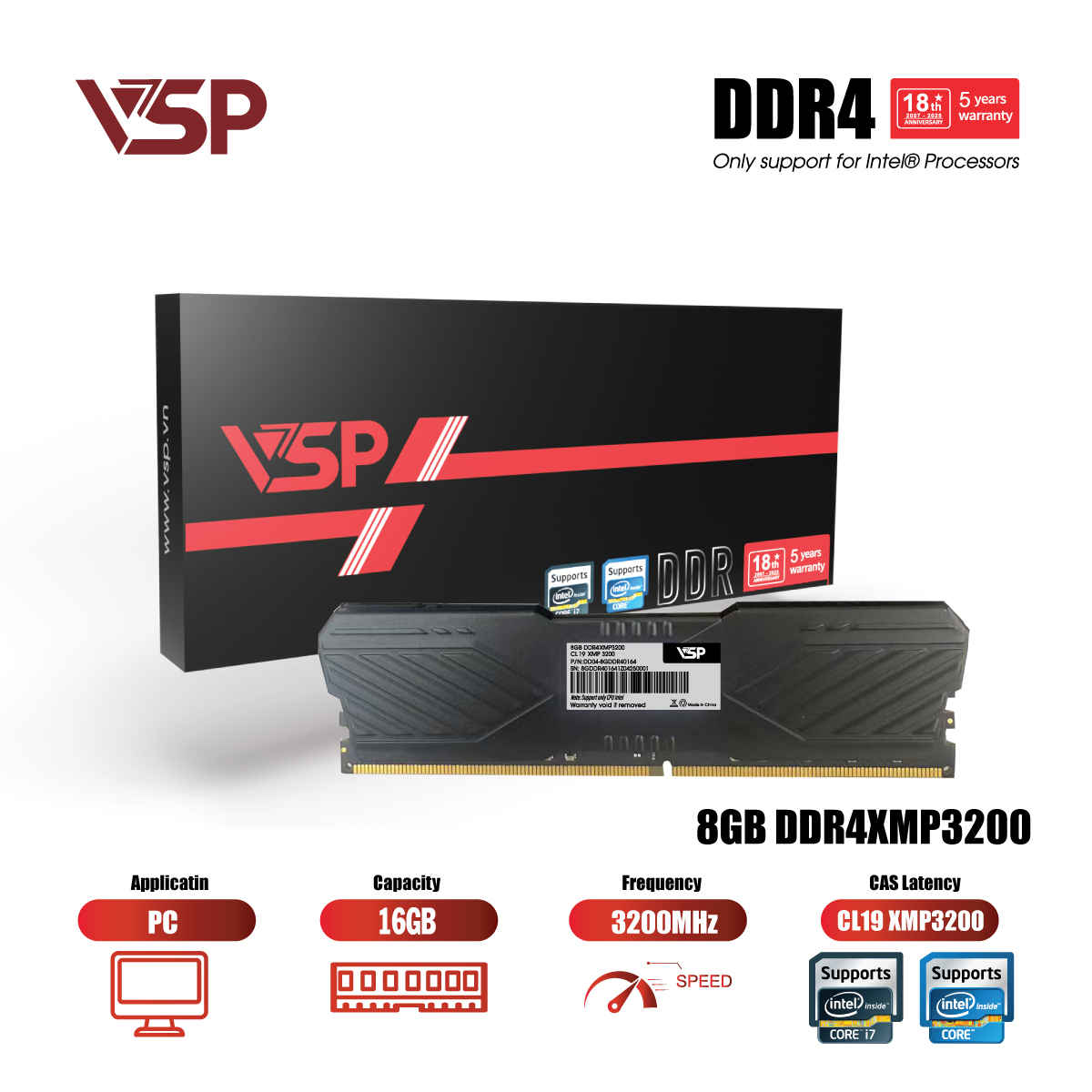 Ram PC VSP DDR4 8GB - 3200MHz (only support Intel)